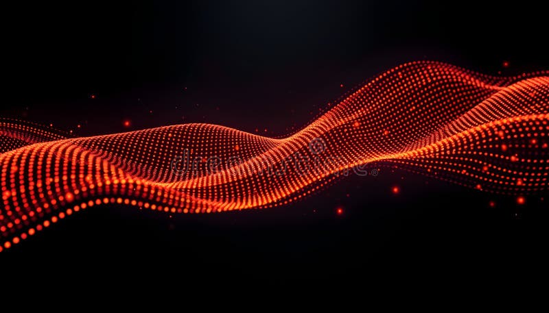 Abstract Red Wave Design with Glowing Dots on a Dark Background ...