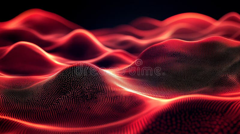 Abstract Red Wave Particle Landscape Digital Art Stock Illustration ...
