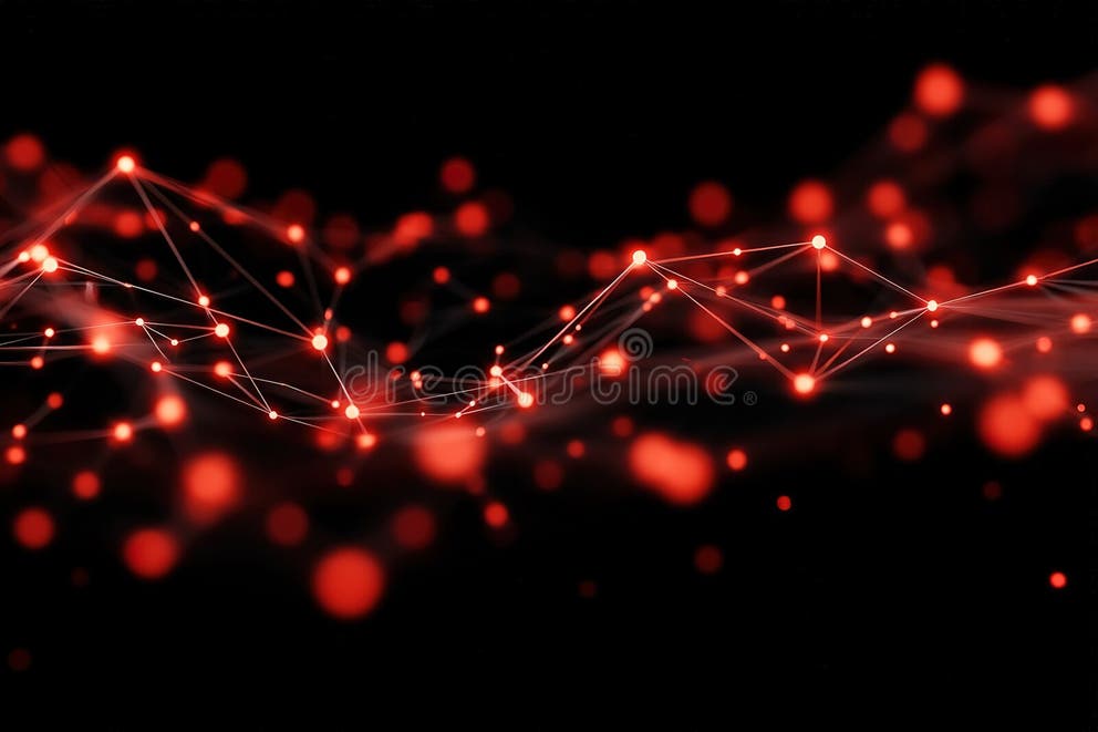 Abstract Red Wave Pattern with Glowing Nodes Creating a Dynamic Digital Visual Representation in ...