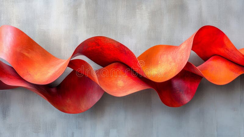Abstract Red Wave Sculpture on Grey Background Stock Illustration ...