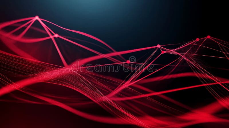 Abstract Red Wavy Lines, Dots, Network Connections. Technology, Science ...