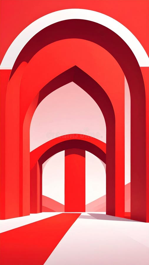 Abstract Red and White Arches with Geometric Hallway Architecture ...