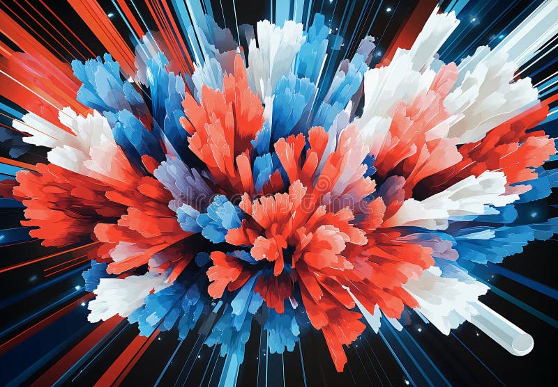 Abstract Red, White, Blue Explosion, AI Art High Quality Image Stock ...