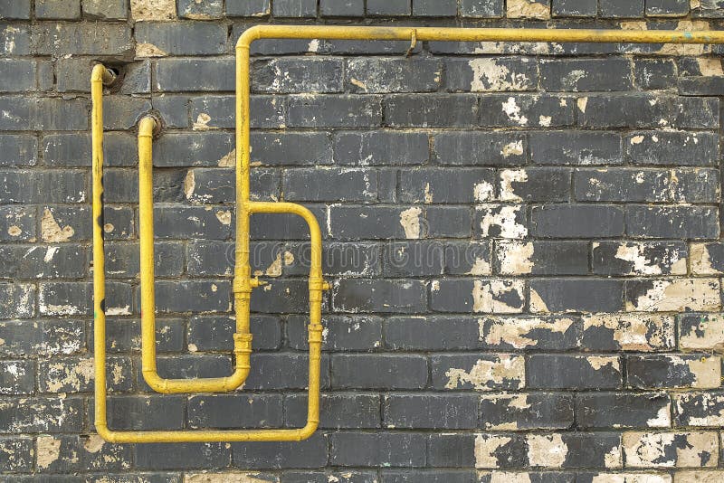 Brick Texture White Plaster and a Vertical Iron Pipe Stock Image ...