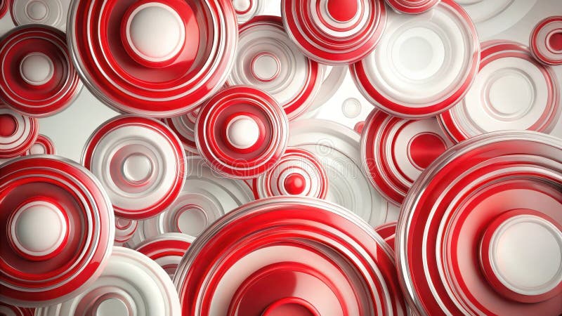 Abstract Red and White Concentric Circles Design Background. Generative ...