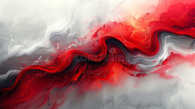 Abstract Red and White Fluid Art Background. Dynamic Swirls and Texture ...