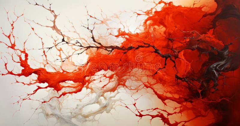 Abstract Red and White Fluid Art Painting - Complex Flowing Patterns ...