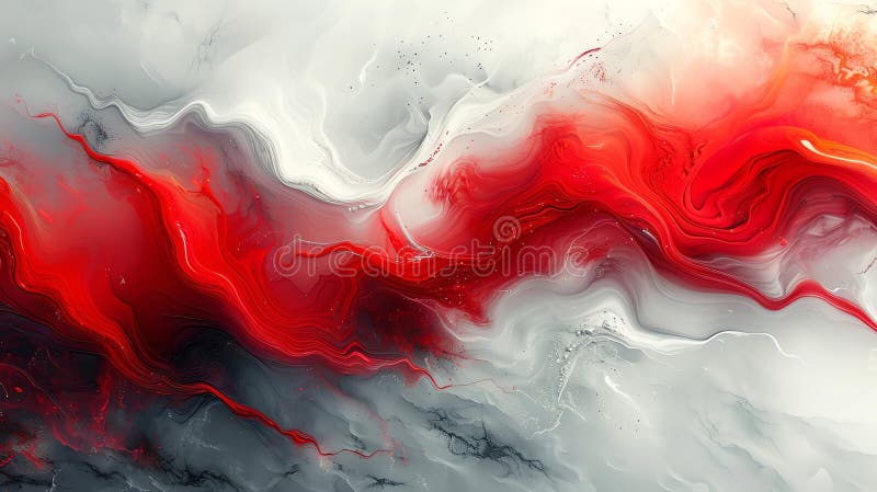 Abstract Red and White Fluid Art Painting. Vivid Colors and Dynamic ...