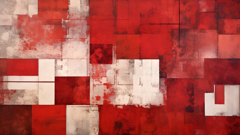 Abstract Red and White Geometric Painting Stock Illustration ...