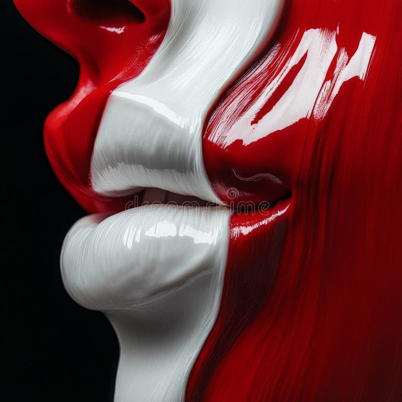 Abstract Red and White Painted Lips in Close-up View Stock Image ...