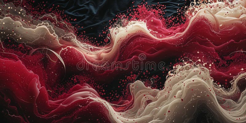 Abstract Red and White Particles Flowing on Black Background Stock ...