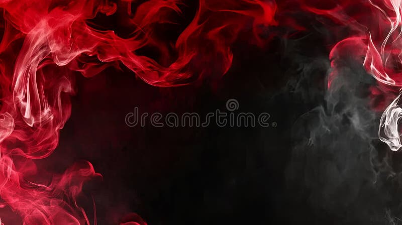 Abstract Red and White Smoke Swirls on Black Background Dramatic Vapor ...