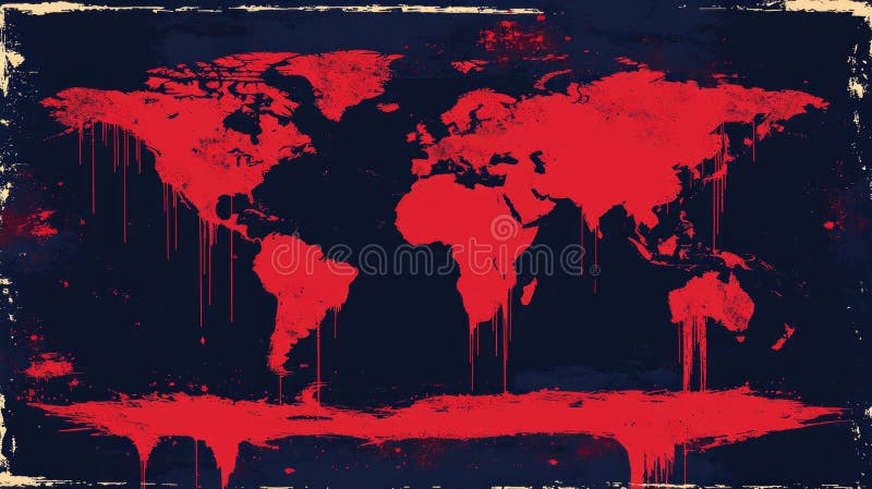Abstract Red World Map on Dark Background with Dripping Paint Effect ...