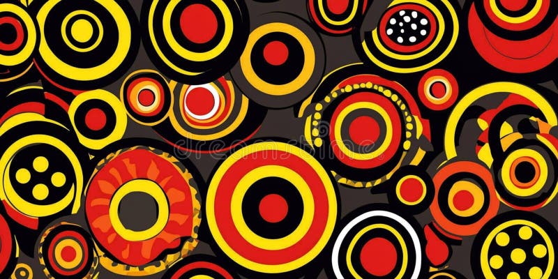 Abstract Red Yellow Black Circle Pattern Design Background Texture Art ...