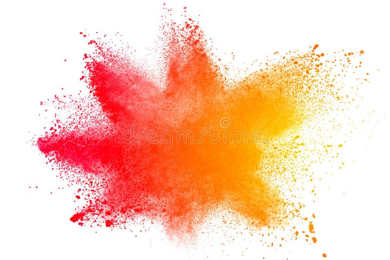 Abstract Red Yellow Dust Explosion on White Background Stock Photo ...