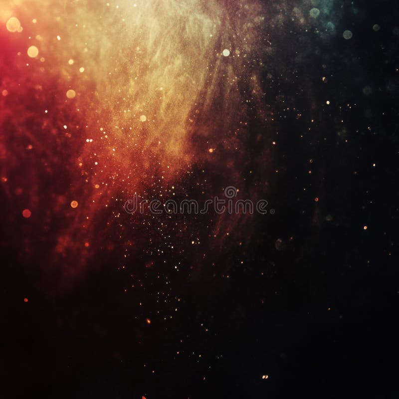 Abstract Red and Yellow Dust and Glitter on Black Background Stock ...