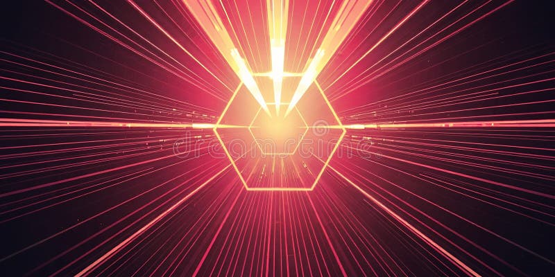 Abstract Red and Yellow Neon Lights Form a Hexagonal Tunnel Stock ...