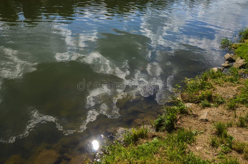 Abstract Reflection of a Cloud on a River Water Surface Stock Photo ...