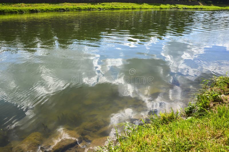 Abstract Reflection of a Cloud on a River Water Surface Stock Photo ...