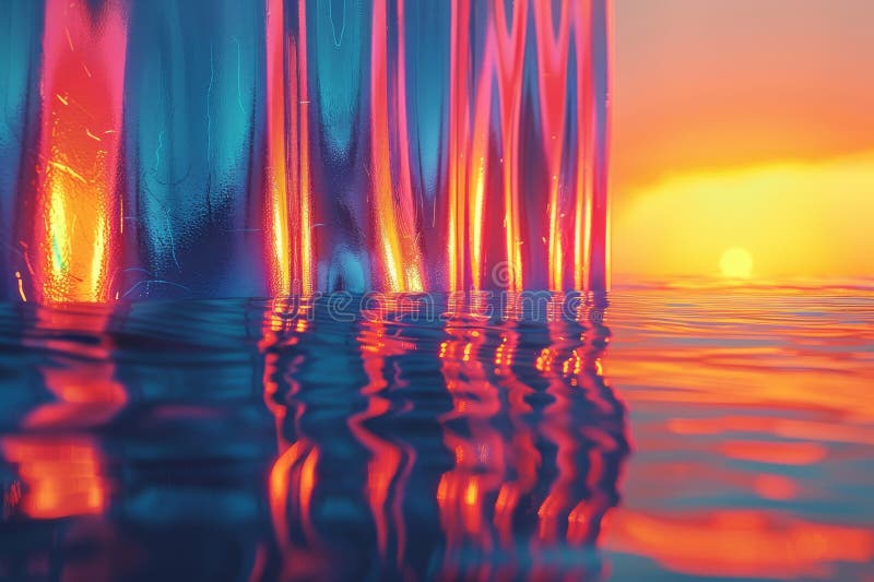 Abstract Reflection of Neon Lights on Water, Representing Modern ...