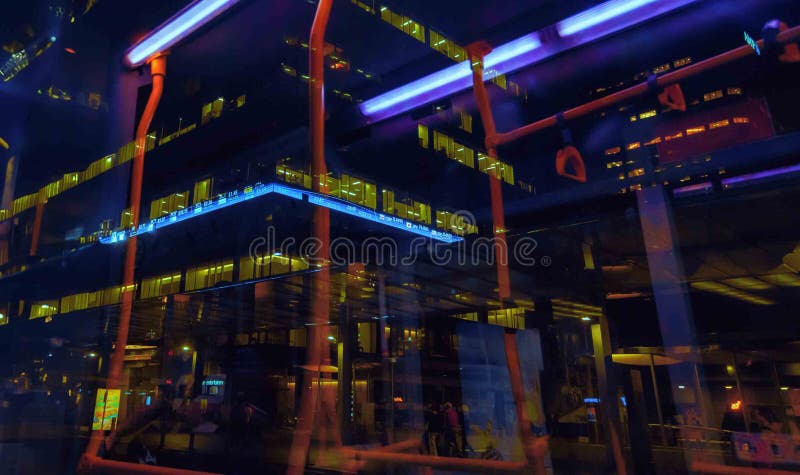 Abstract Reflection in the Night Windows of a Big City Stock Photo ...