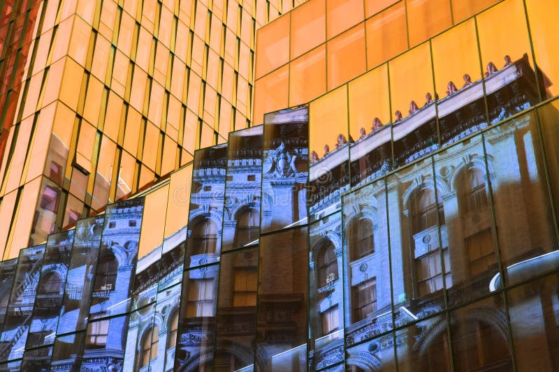 Abstract Reflection in Windows of Skyscrapers in Manhattan, New York ...