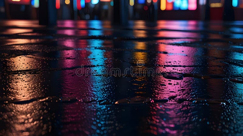 Abstract Reflections of Neon Lights on Wet Pavement Stock Illustration ...