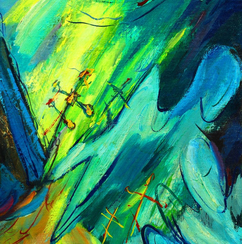 Christmas Angels Over a Church Dome, Painting Stock Illustration ...