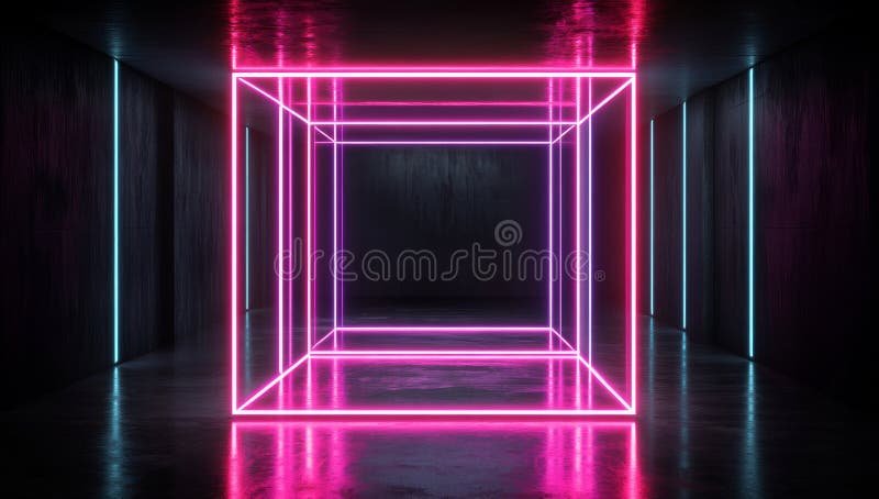 Abstract Render Cubic Box Neon Glow Stock Photos - Free & Royalty-Free ...