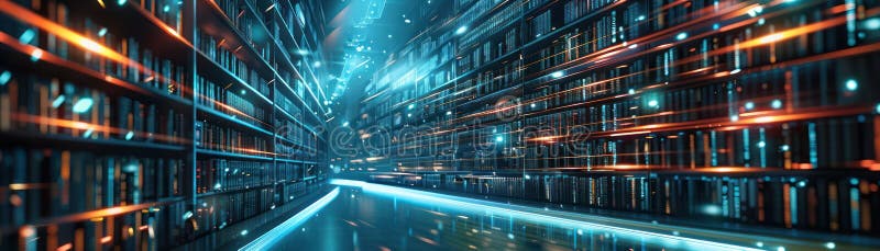 Abstract Render of Futuristic Sci-fi Tunnel with Glowing Blue Force ...