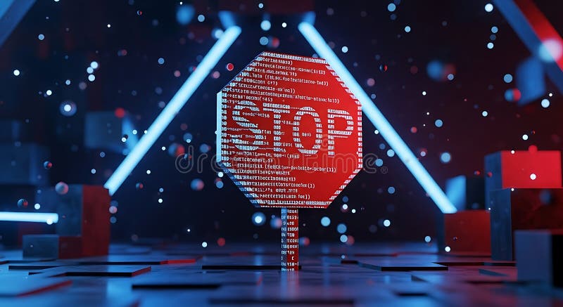 Cybersecurity Stop Sign in Digital Space Stock Illustration ...