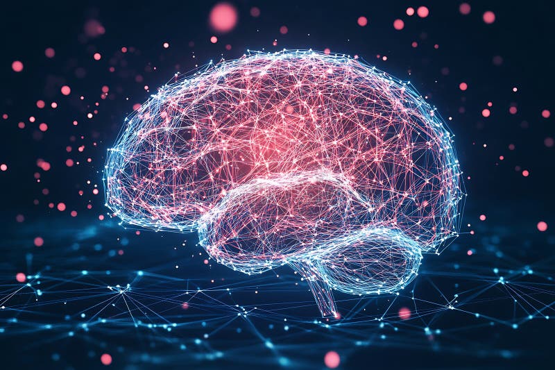 Abstract Brain Wireframe Network Neural Connections, Glowing Nodes ...