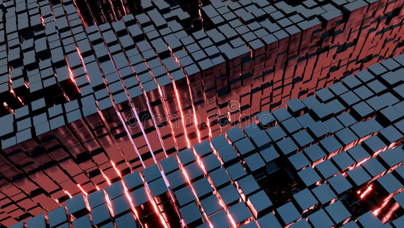 Background with Metal Cubes and a Red Light, 3d Illustration Stock ...