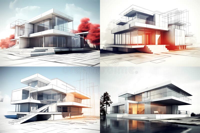 Abstract Rendering Modern House Collection. Generative Ai Design Stock ...