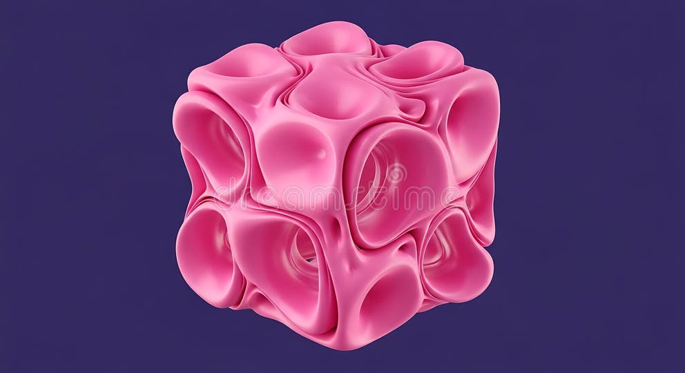 Abstract Pink Cube with Rounded Cavities on Deep Purple Background ...