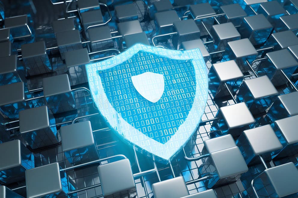 Abstract Representation Of Advanced Cybersecurity With Illuminated Cubes And Binary Code