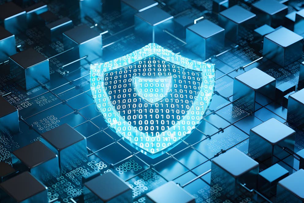 Abstract Representation of Advanced Cybersecurity with Illuminated Cubes and Binary Code ...