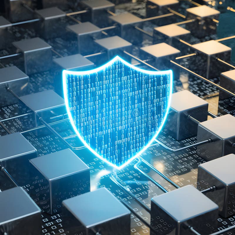Abstract Representation Of Advanced Cybersecurity With Illuminated Cubes And Binary Code