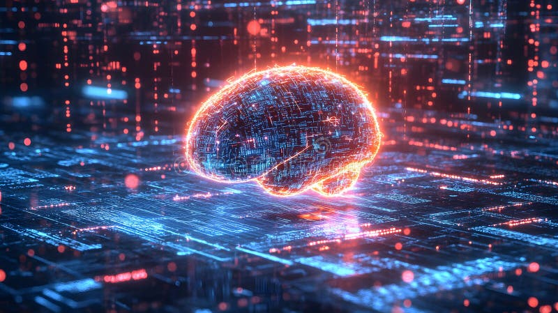 An Abstract Representation of AI As a Glowing Futuristic Brain Stock ...