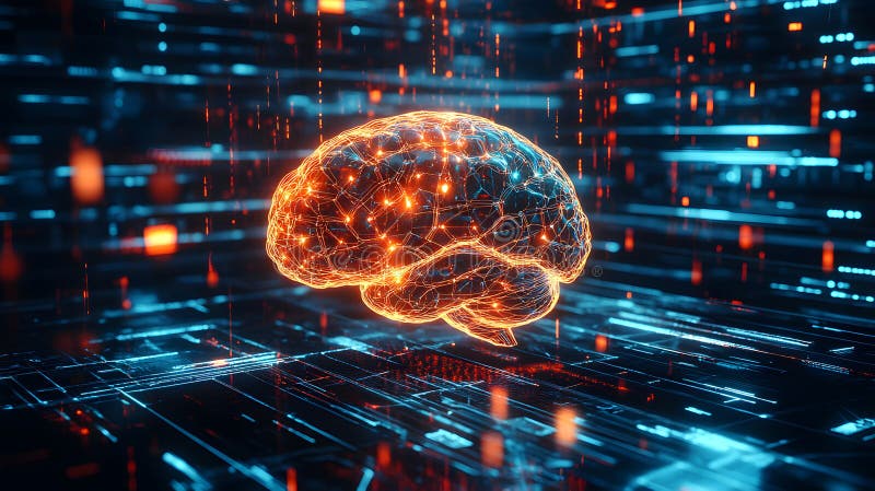 An Abstract Representation of AI As a Glowing Futuristic Brain Stock ...