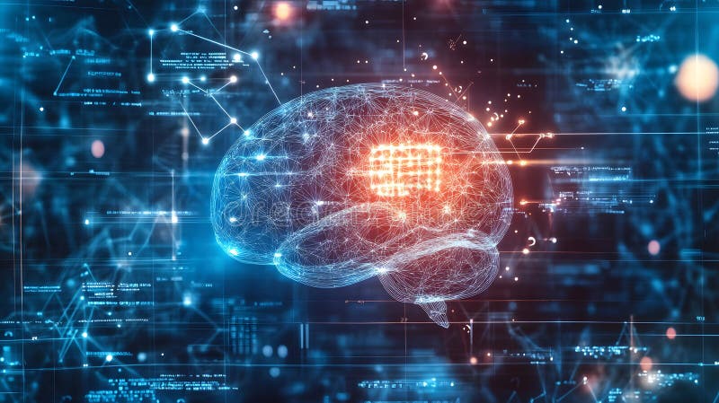 An Abstract Representation of AI As a Glowing Futuristic Brain Stock ...