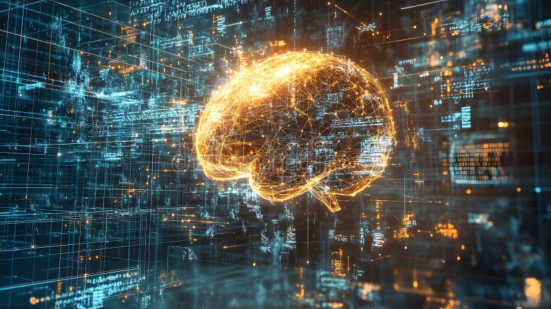 An Abstract Representation of AI As a Glowing Futuristic Brain Stock ...