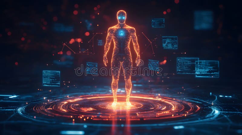 An Abstract Representation of AI As a Glowing Humanoid Figure Stock ...