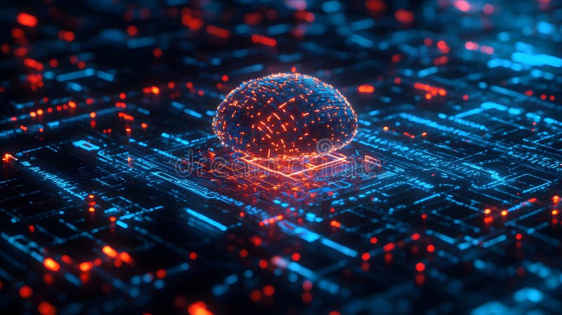 An Abstract Representation Of Ai As A Glowing Quantum Computer Stock