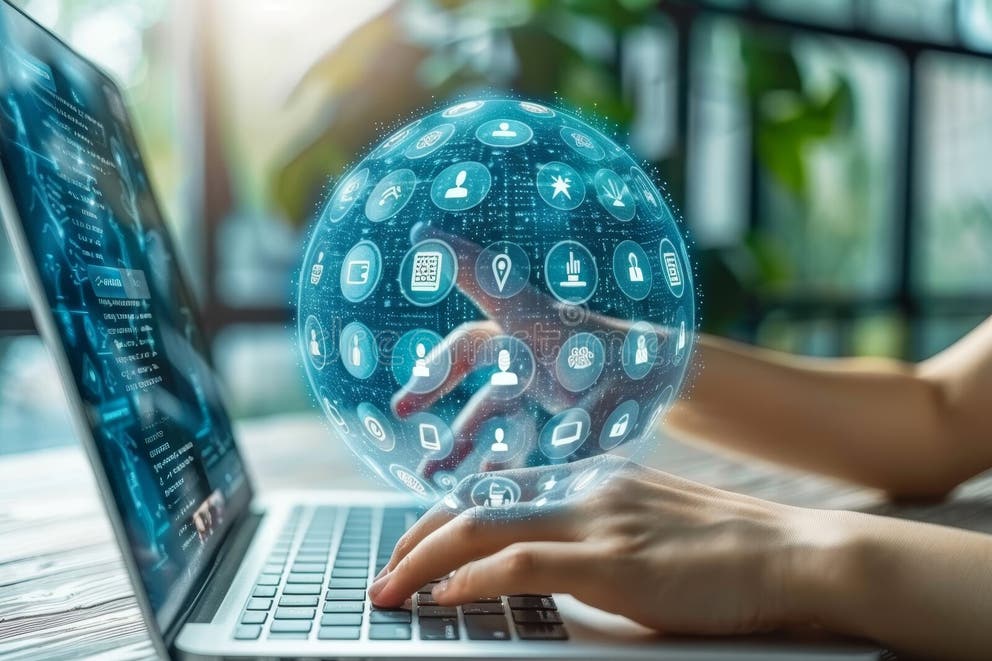 Abstract Representation Of Ai Digital Face Merging With Binary Code And Neural Patterns Stock