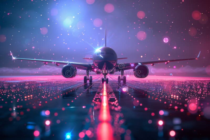 Abstract Representation of an Aircraft in a Field of Neon Lights. Stock ...