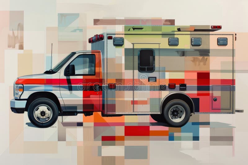 Abstract Representation of an Ambulance on a Plain White Background, an ...