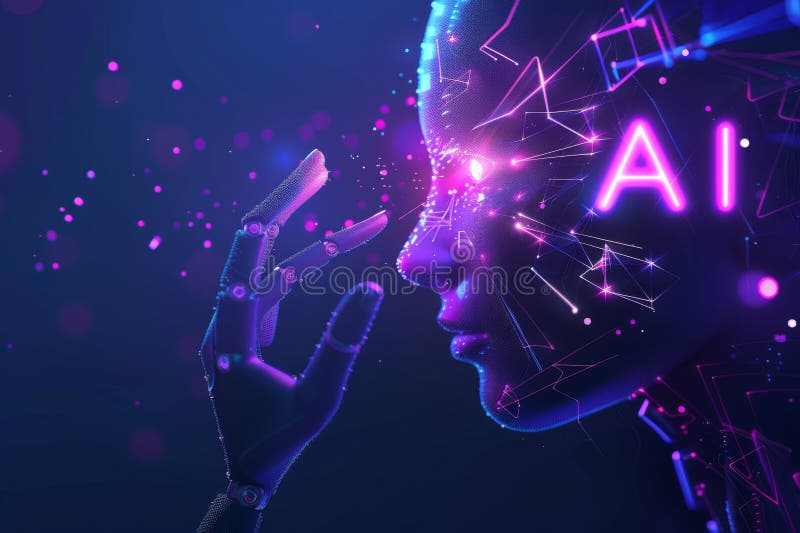 Futuristic AI Concept with Glowing Neon Lights and Robotic Hand ...