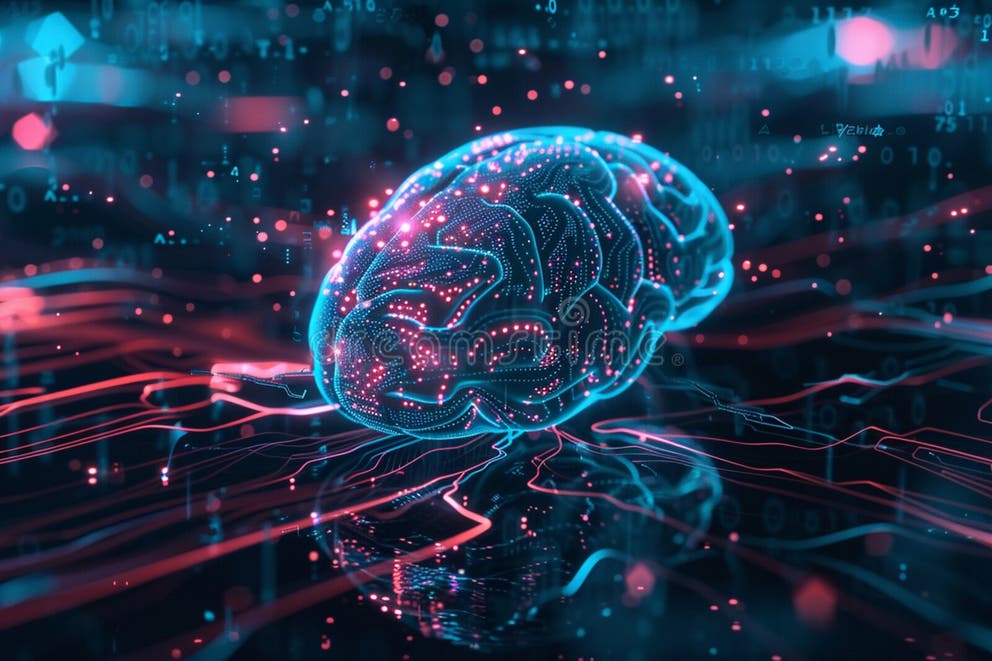 An Abstract Representation of Artificial Intelligence, with Neural Networks, Glowing Data ...