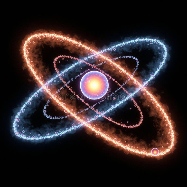 Abstract Representation of an Atom Featuring a Central Glowing Nucleus ...